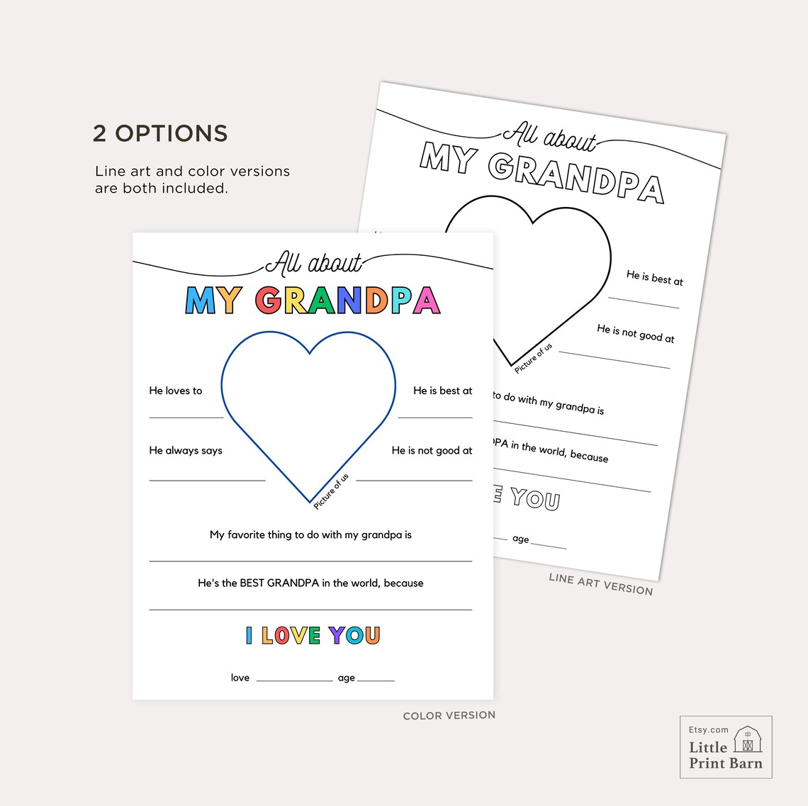 Fathers Day Gifts for Grandpa, All About My Grandpa Printable, Fill in ...
