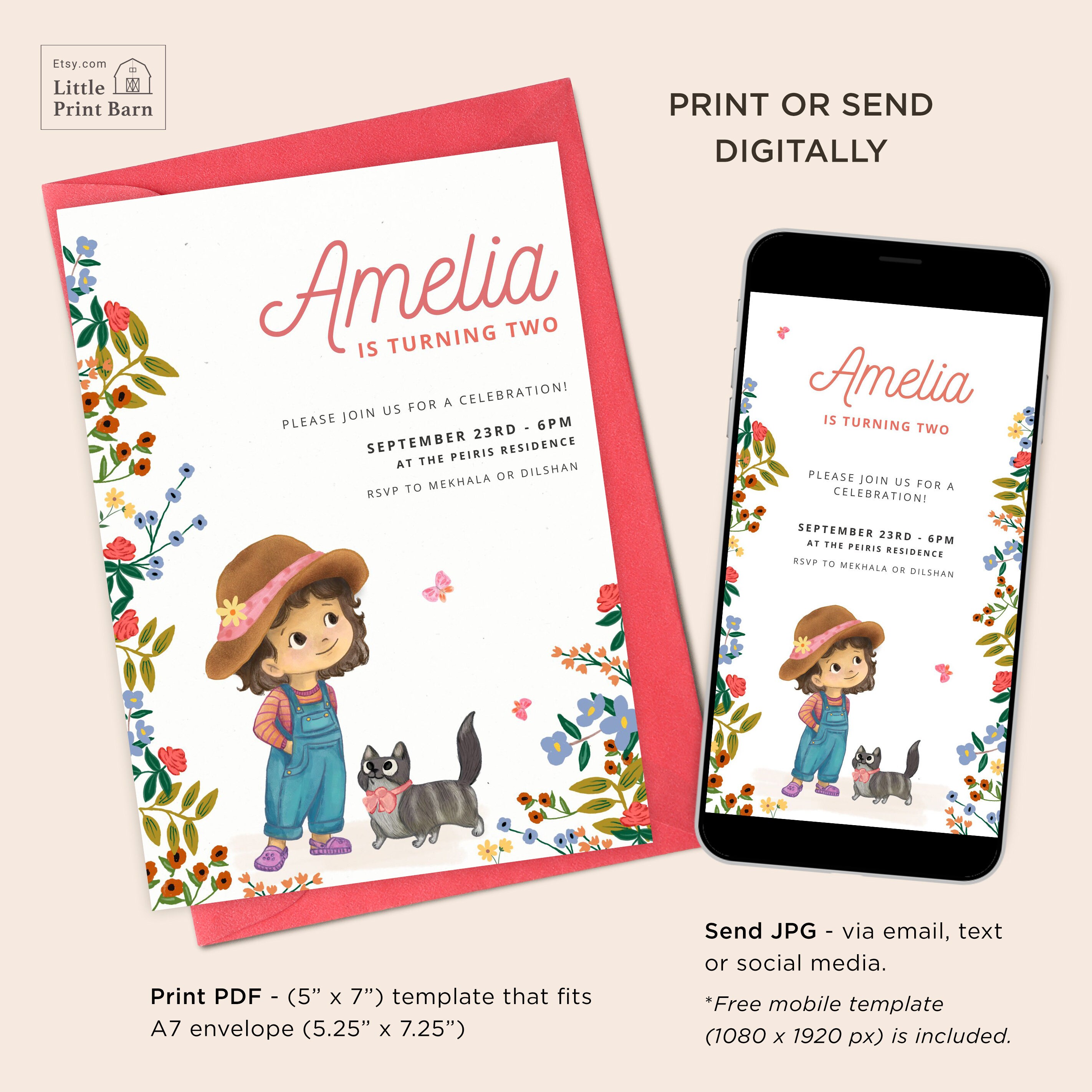 Second Birthday Girl, Editable Template, Turning Two Invite, Birthday ...