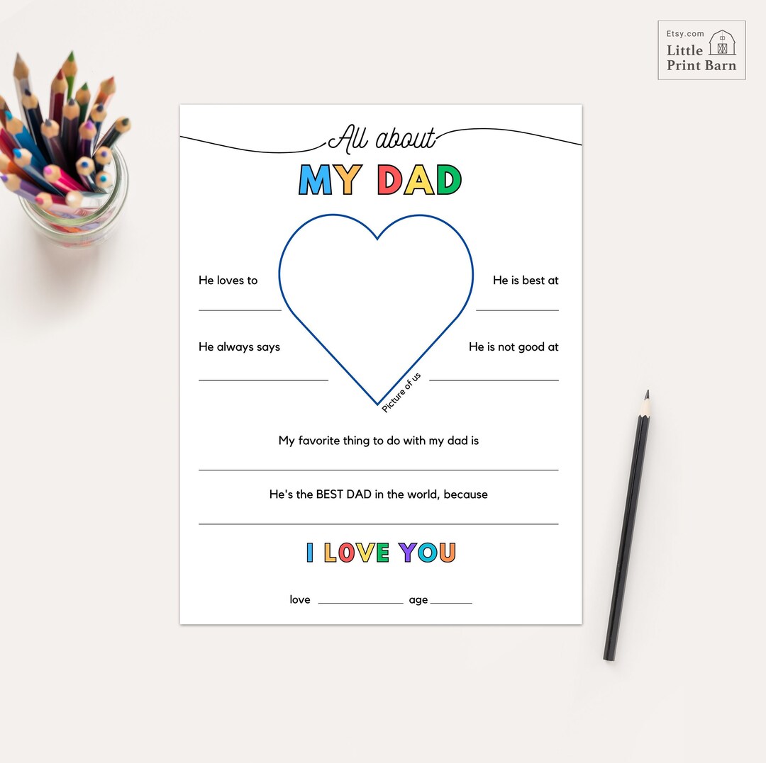Fathers Day Gifts for Dad, All About My Dad Printable, Fill in the ...