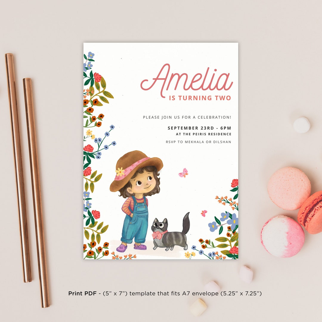 Second Birthday Girl, Editable Template, Turning Two Invite, Birthday ...