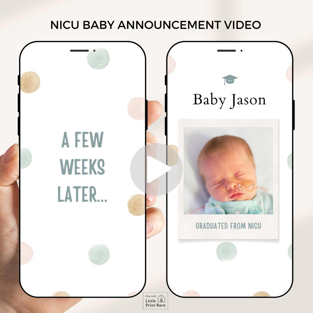 NICU Premature Baby Graduation Announcement Digital Video Template, IVF ...