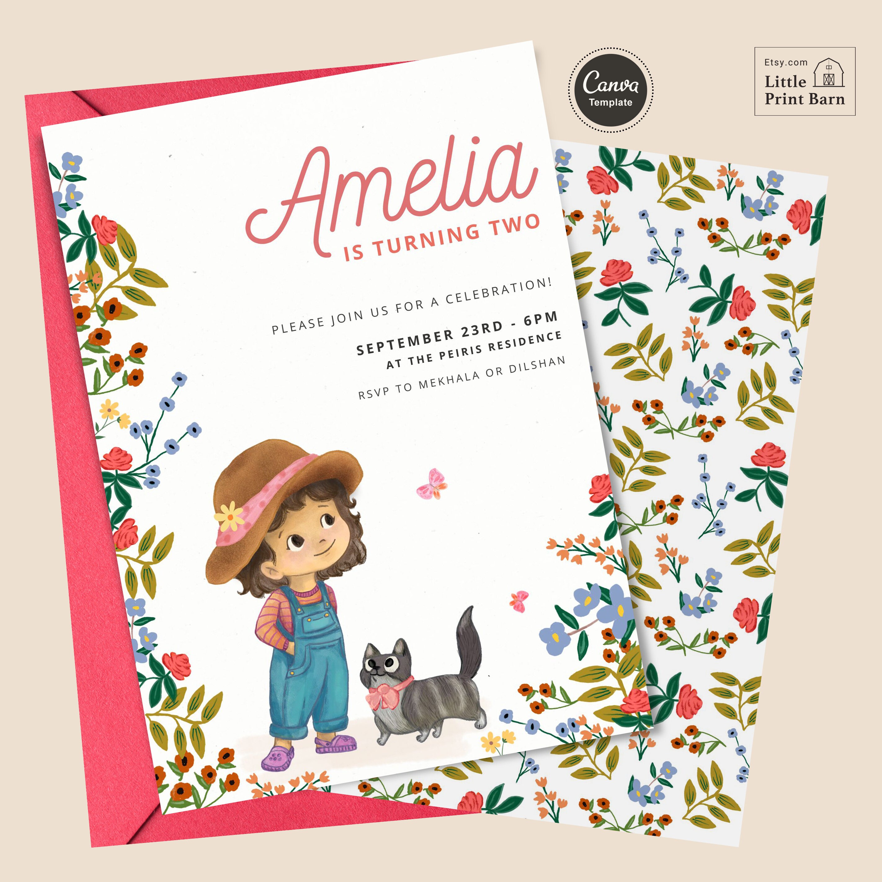 Second Birthday Girl, Editable Template, Turning Two Invite, Birthday ...