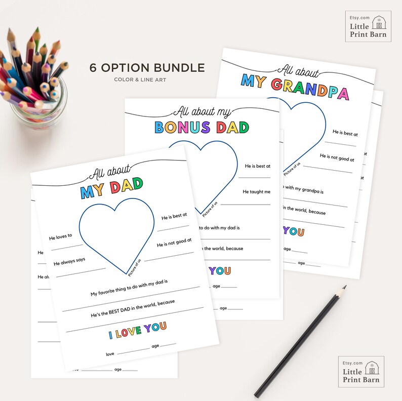 INSTANT DOWNLOAD, Father's Day Printable, All About My Dad, Grandpa ...