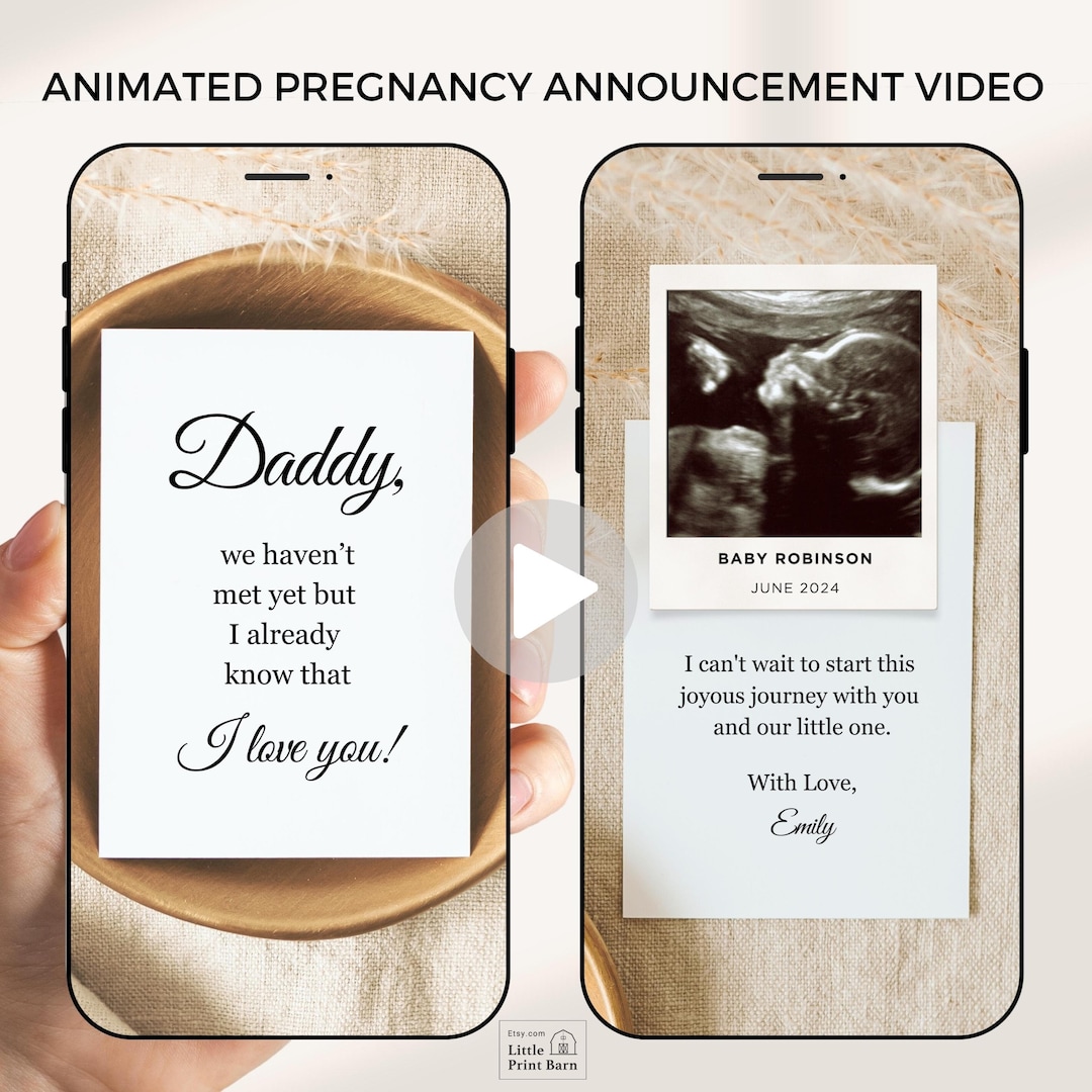 Digital Pregnancy Announcement Baby for Husband Video, Simple Modern ...