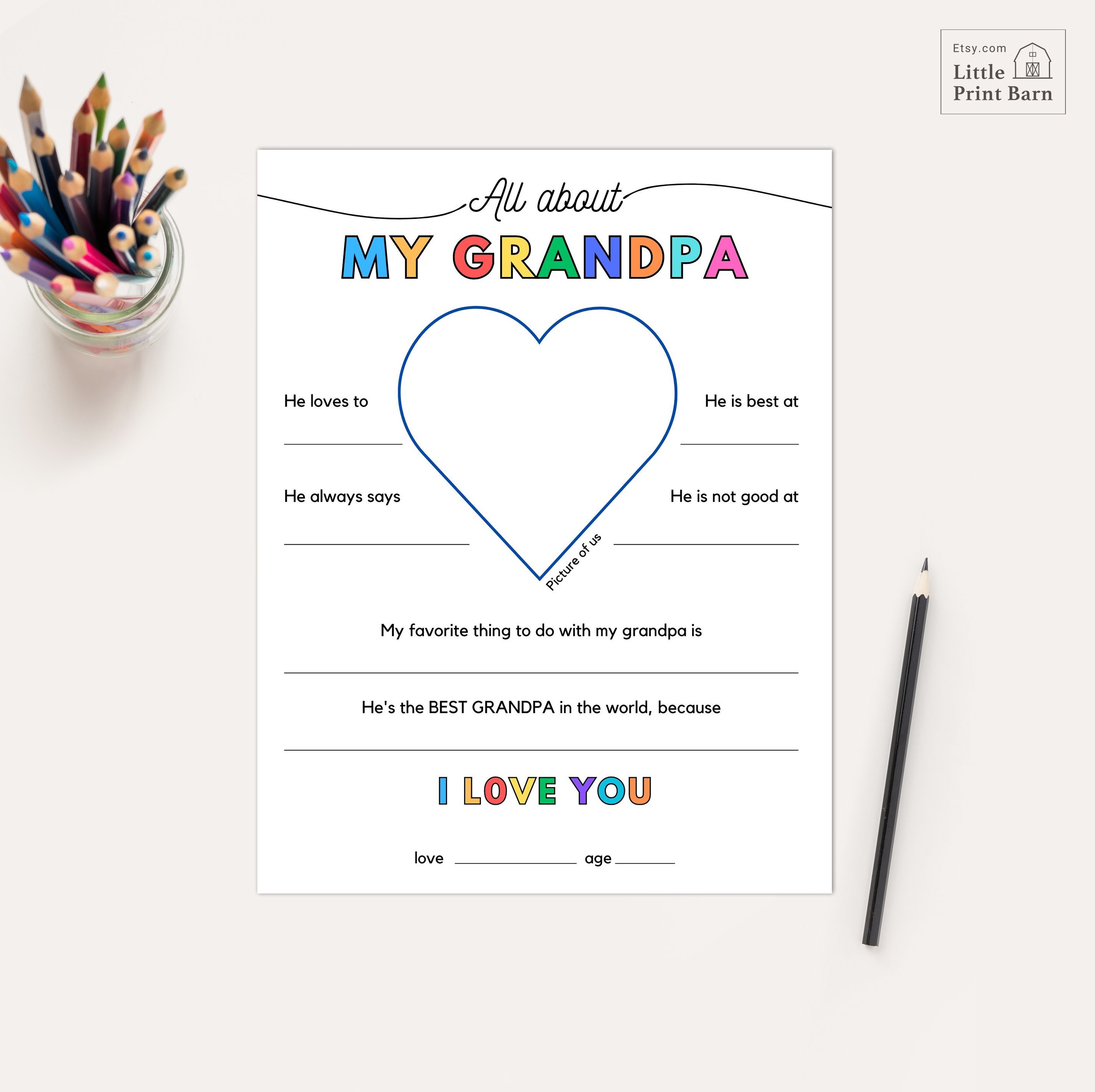 Fathers Day Gifts for Grandpa, All About My Grandpa Printable, Fill in ...