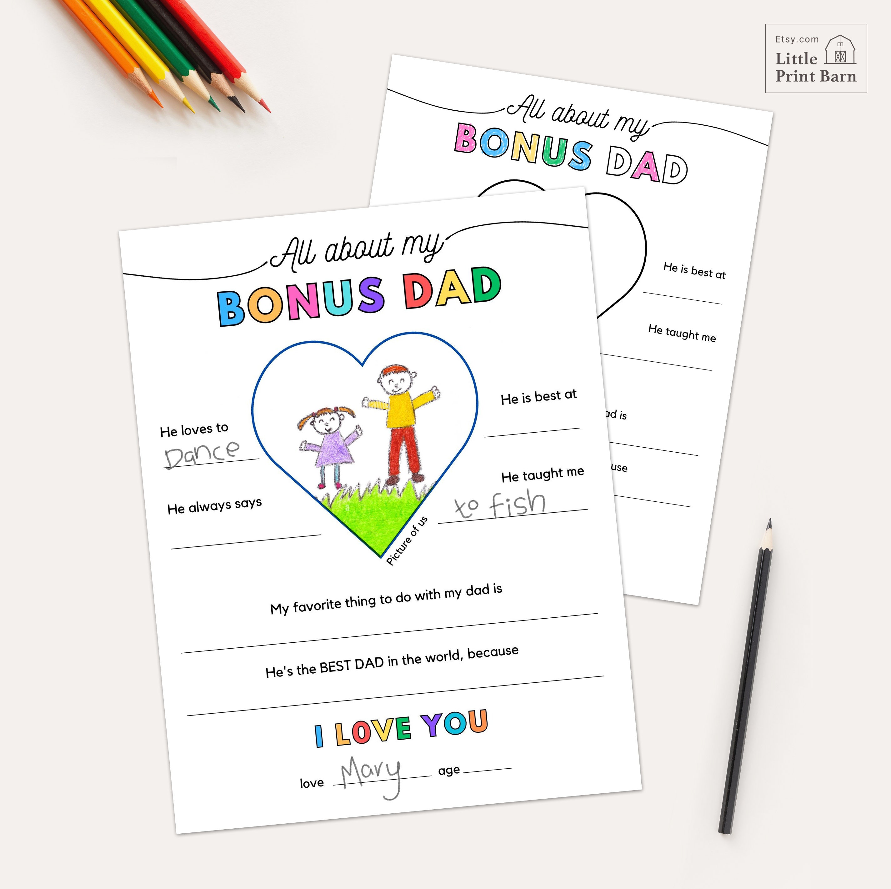 Fathers Day Gift Bonus Dad, All About My Bonus Dad Printable, Fill in ...