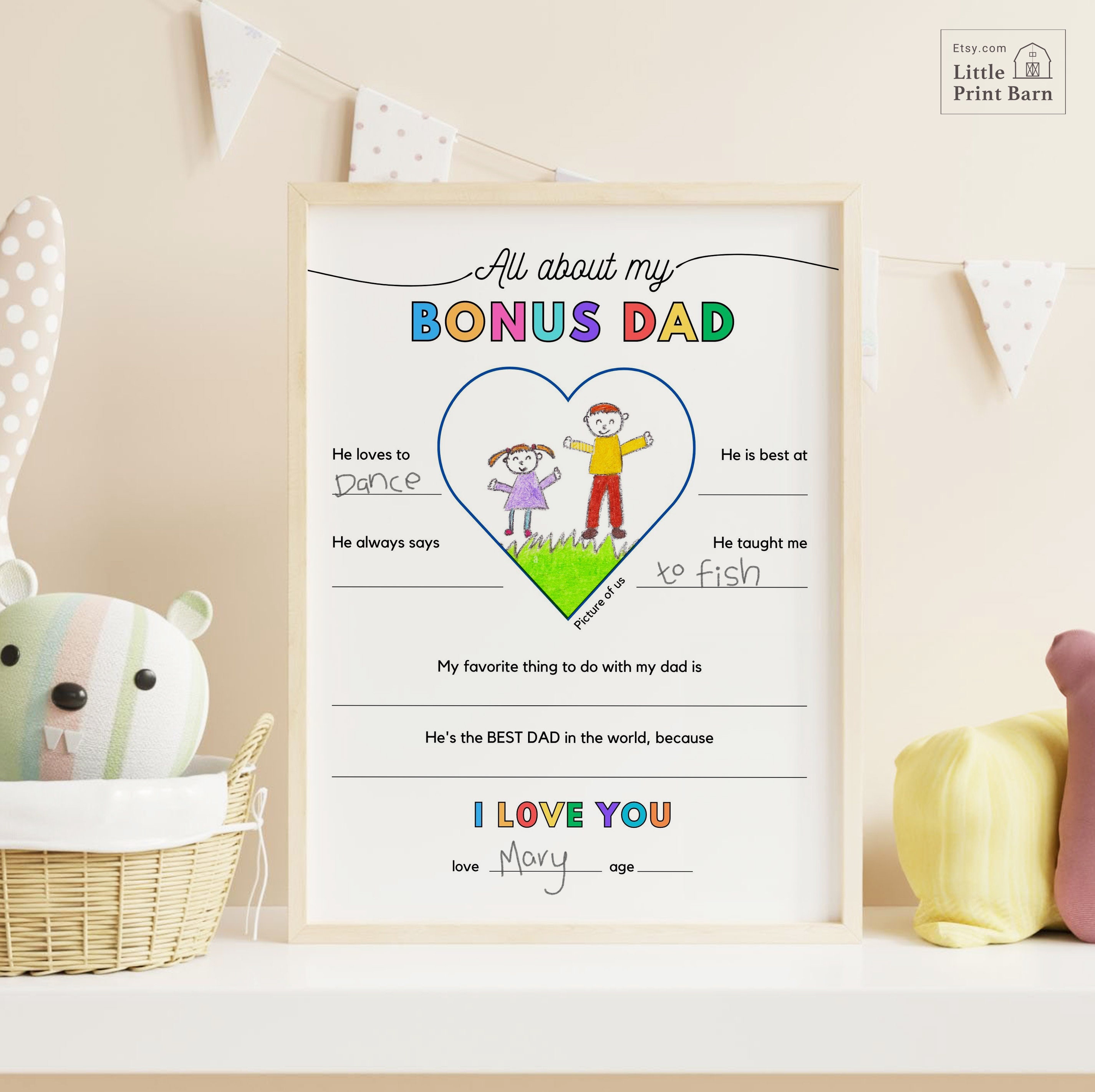 Fathers Day Gift Bonus Dad, All About My Bonus Dad Printable, Fill in ...