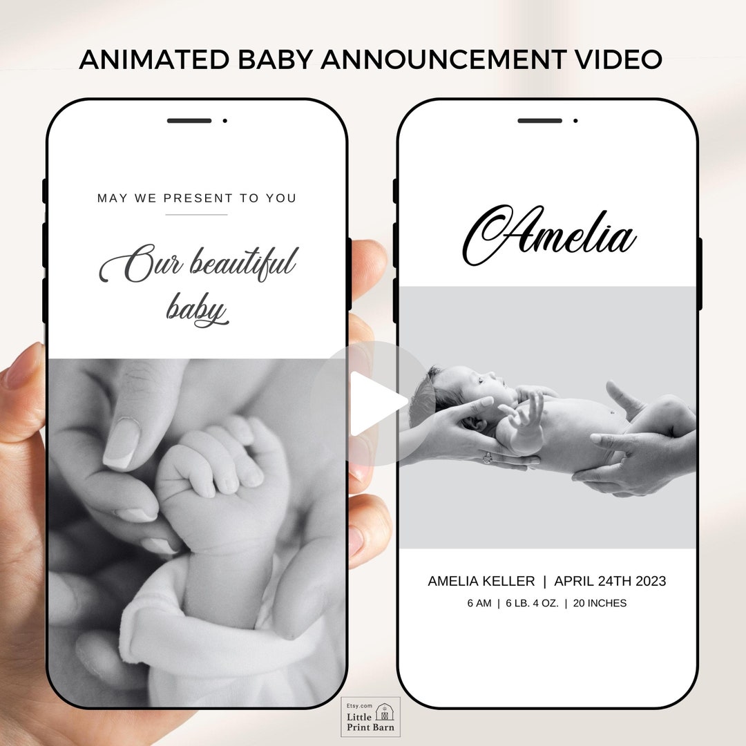 Baby Announcement Animated Digital Video, Birth Announcement Template ...