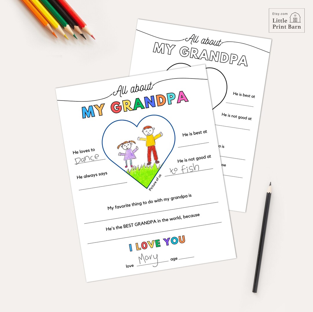 Fathers Day Gifts for Grandpa, All About My Grandpa Printable, Fill in ...