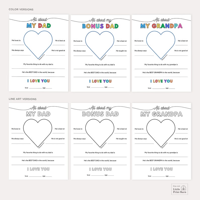 INSTANT DOWNLOAD, Father's Day Printable, All About My Dad, Grandpa ...