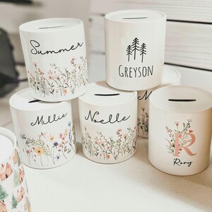 Wildflower Coin Bank, Custom Monogram Coin Bank, Christmas Gift Girl ...