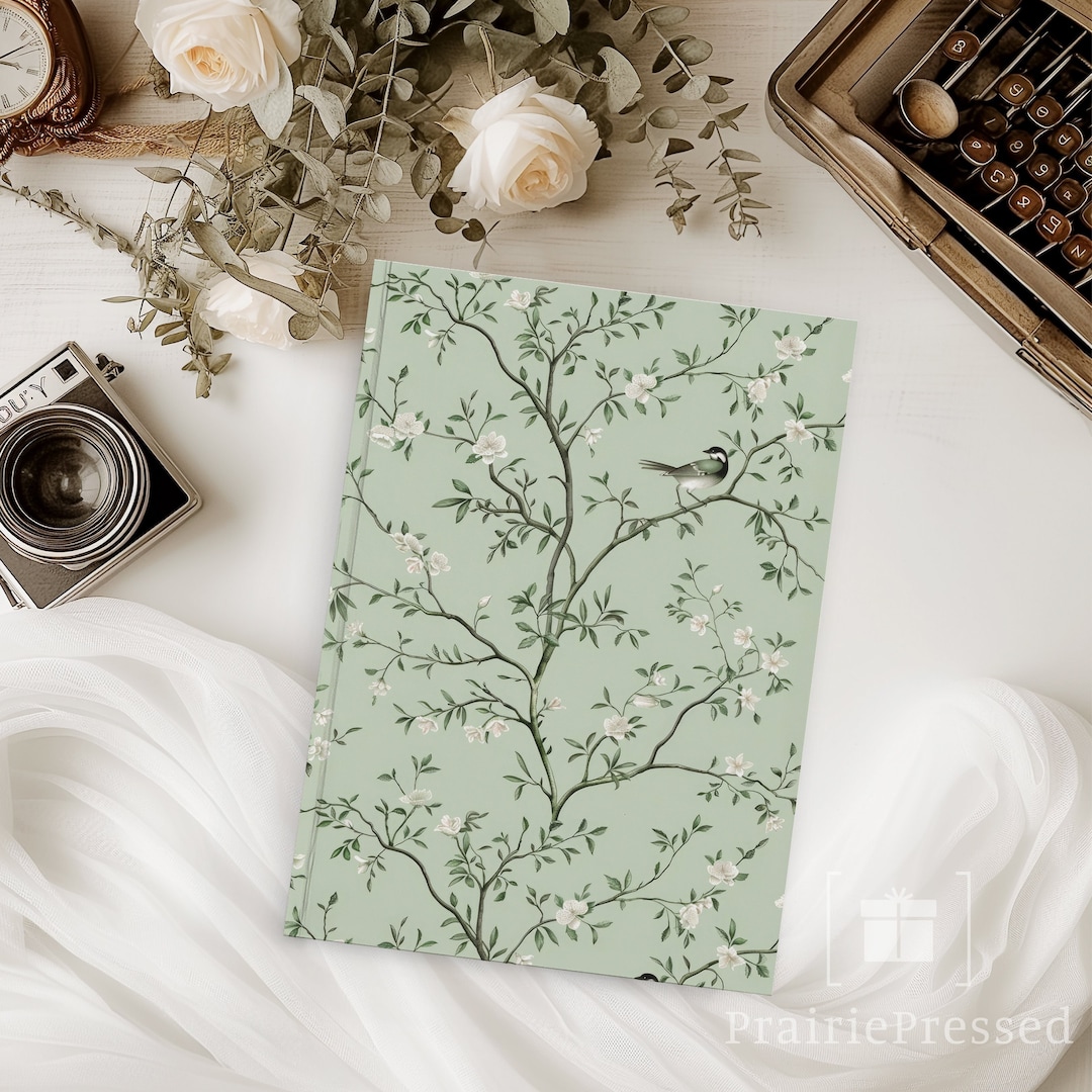 Chinoiserie Sage Green Birds and Vines Journal - Hardcover Matte ...