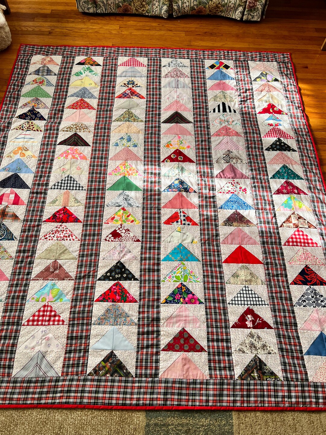 Handmade Red Plaid Flying Geese Quilt Full Size - Etsy