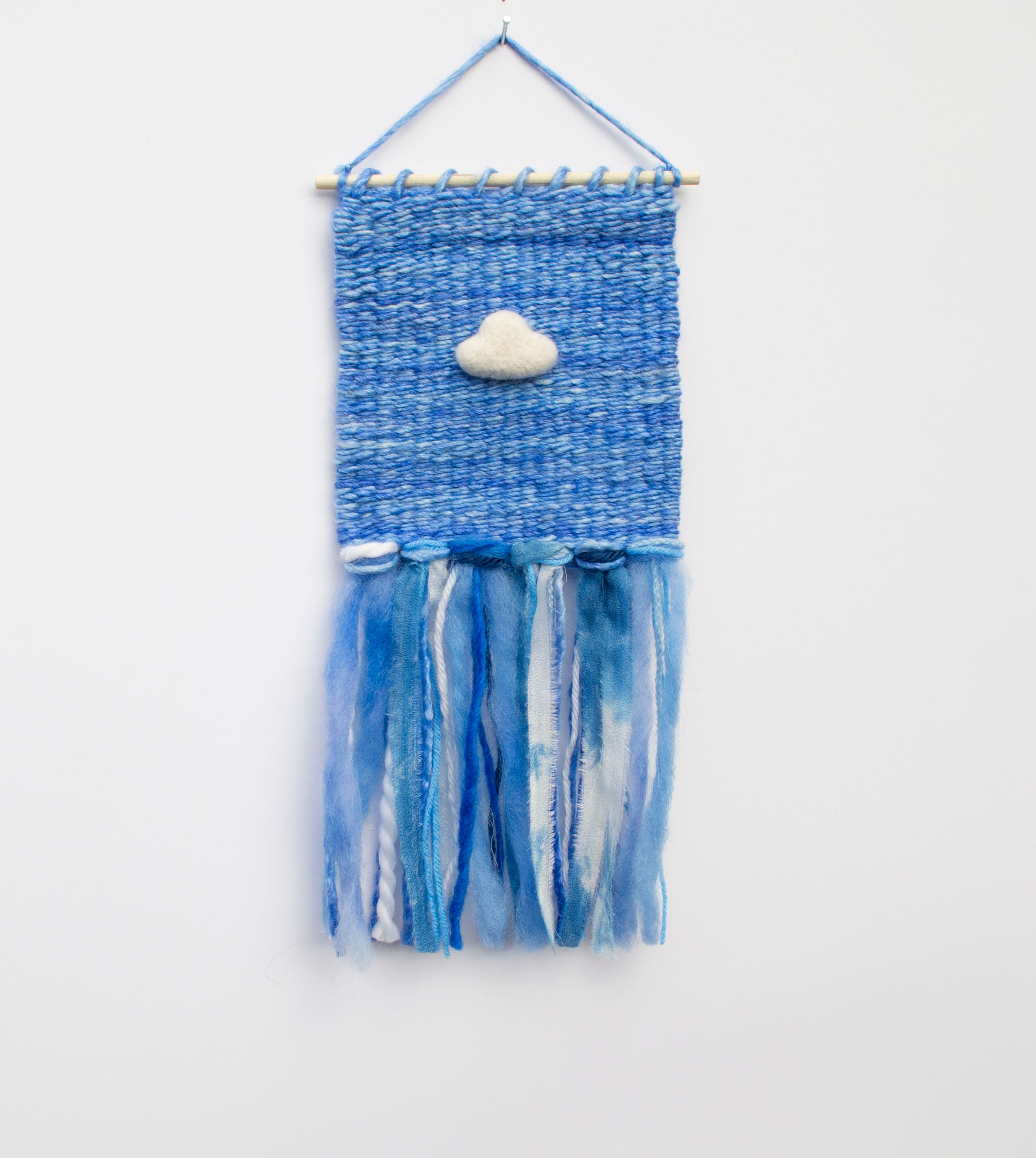 Mini Cloud Woven Wall Hanging, Weaving, Tapestry, Blue, Sky, Needle ...