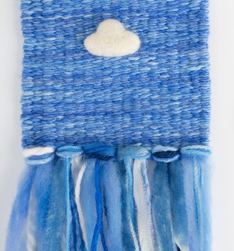 Mini Cloud Woven Wall Hanging, Weaving, Tapestry, Blue, Sky, Needle ...