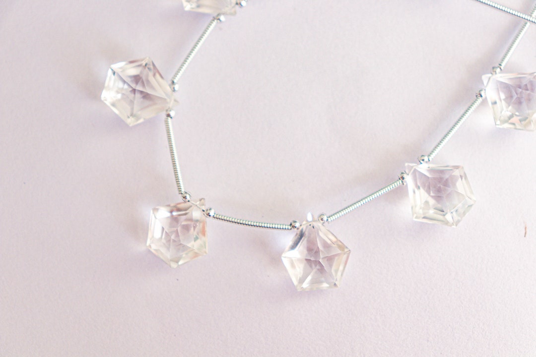 8 Pieces Natural Crystal Quartz Pentagon Shape Faceted Drops, Crystal ...