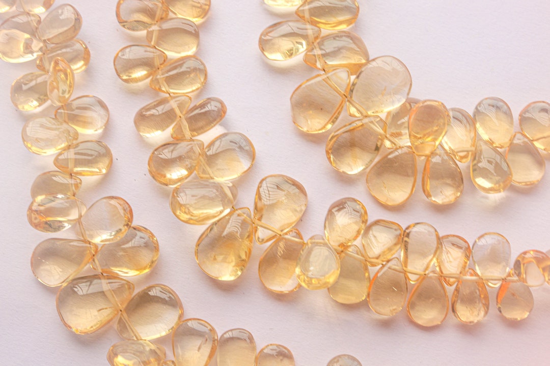 30 Pieces Citrine Pear Shape Smooth Briolette, Natural Citrine Gemstone ...