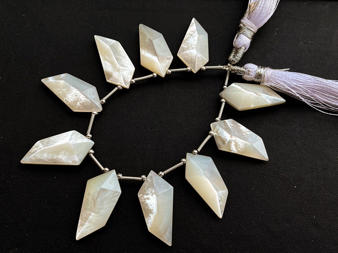 10 Pieces Mother of Pearl Spindle Shape Faceted Beads, Natural Mother ...