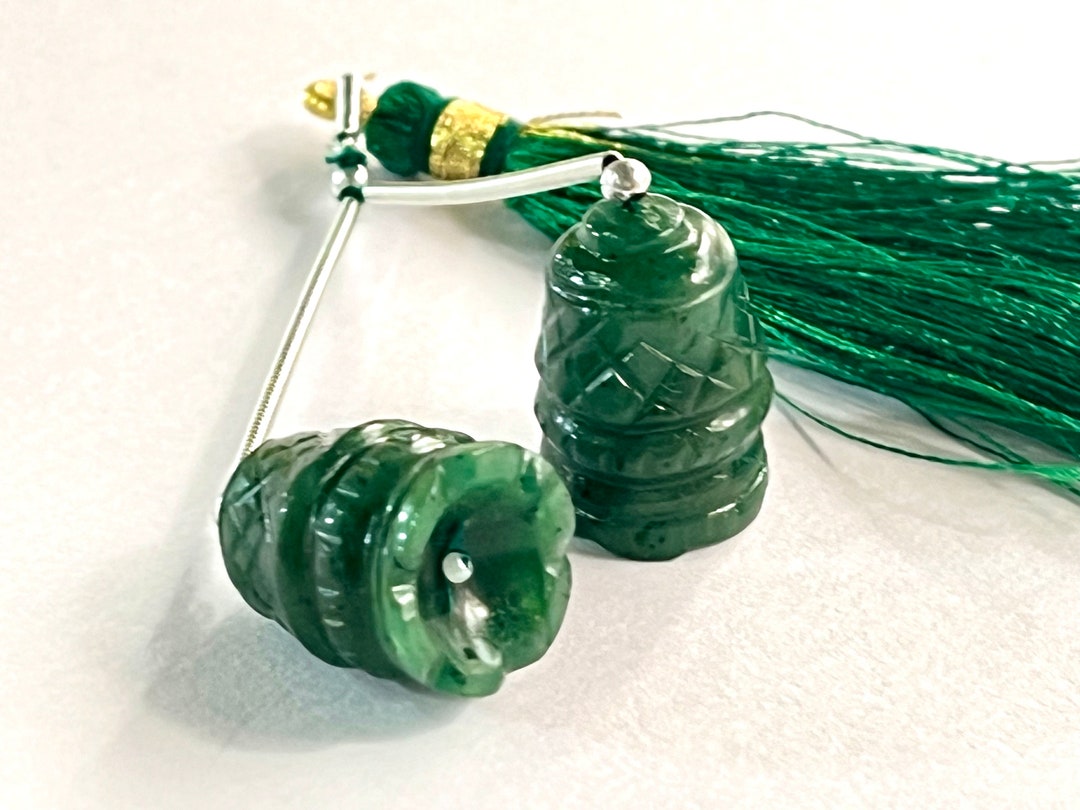 Green Jasper Carving Bell Shape Pair, Beautiful! Carving Work in ...