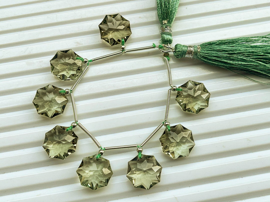 Natural Green Amethyst Rosette Concave Cut Beads, Natural Green ...