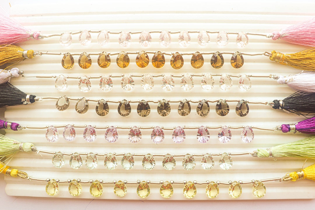 10 Pieces Natural Gemstone Pear Shape Concave Cut Beads, 8x10mm, 5 Inch ...