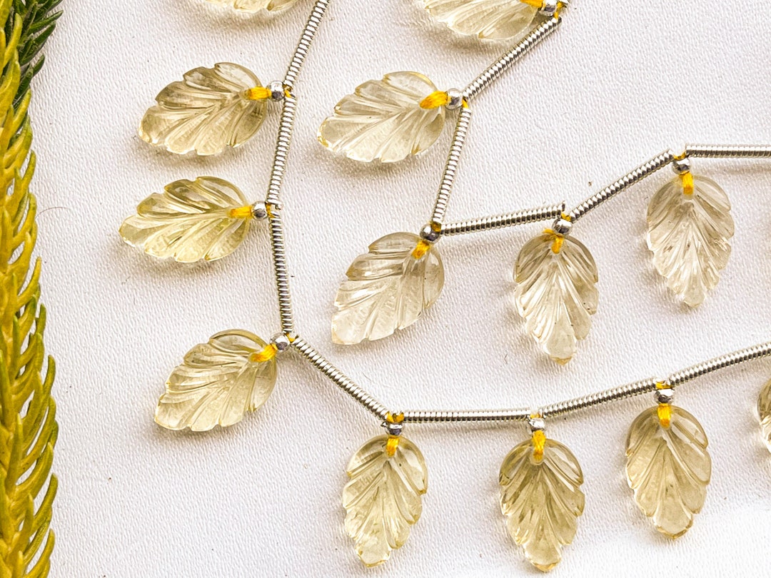 10 Pieces Lemon Quartz Leaf Carving Briolette Beads, Lemon Quartz ...