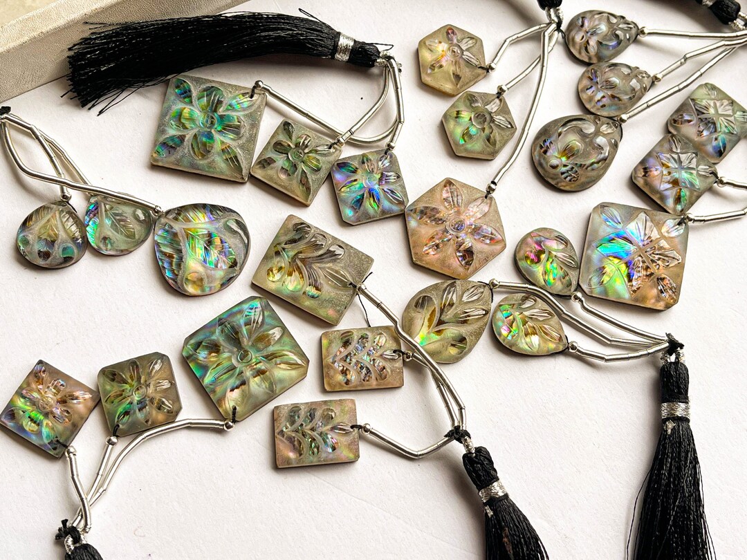 Abalone Shell & Crystal Cameo Doublet Briolette Beads, Abalone Shell ...