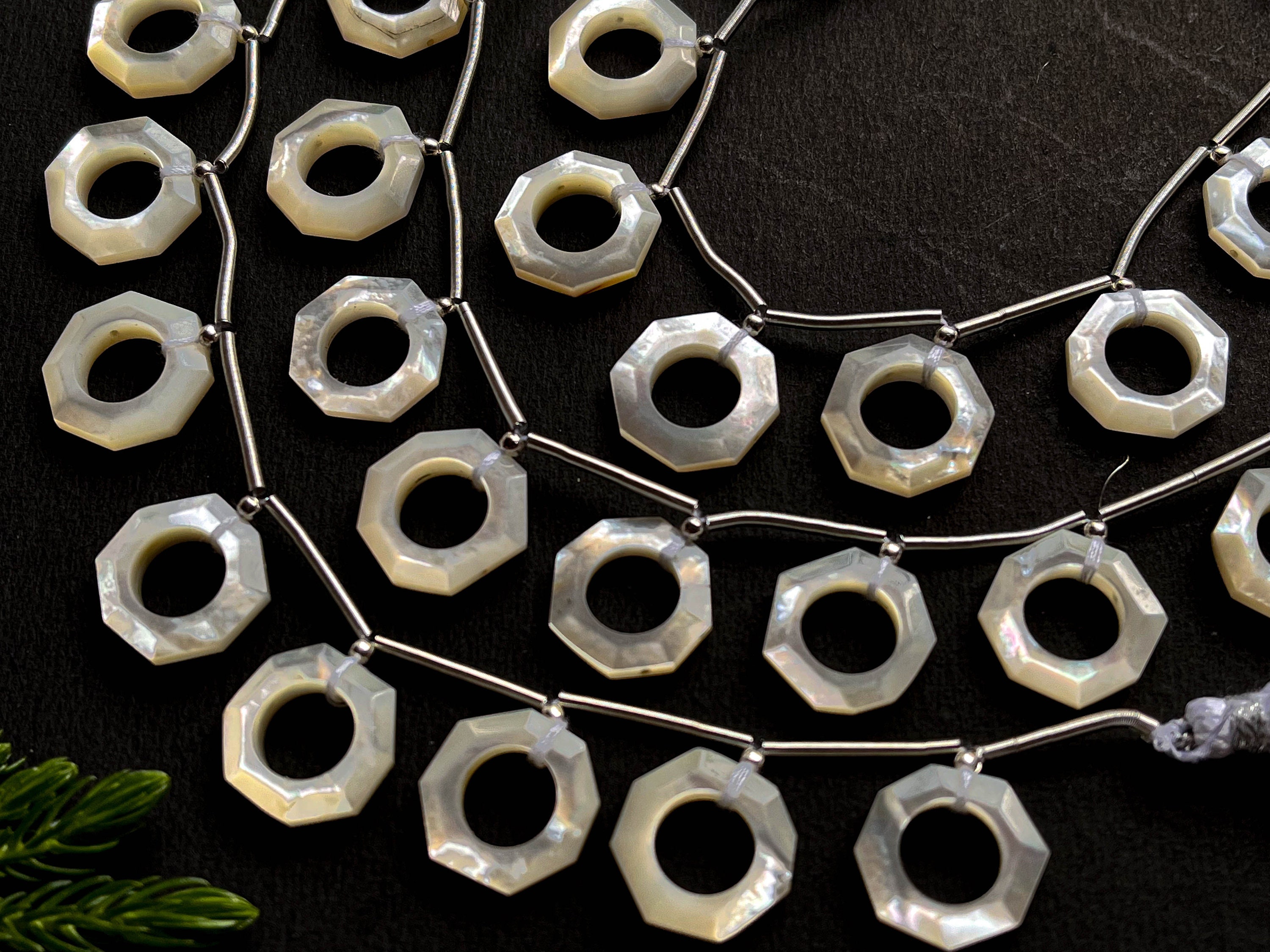 10 Pieces MOTHER OF PEARL Octagon Shape Faceted Hoop Beads, Natural ...