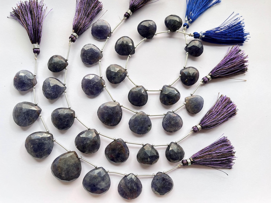 Iolite Faceted Heart Shape Briolette Beads, Natural Iolite Gemstone ...