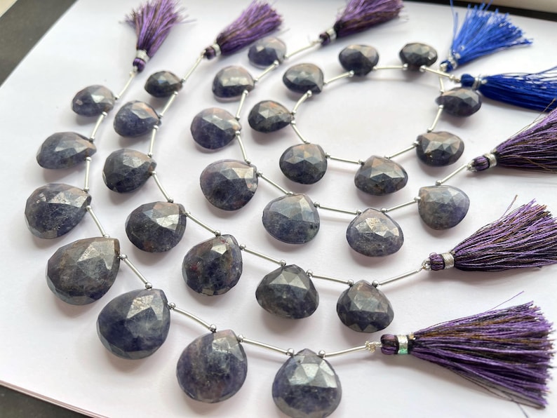 Iolite Faceted Heart Shape Briolette Beads, Natural Iolite Gemstone ...