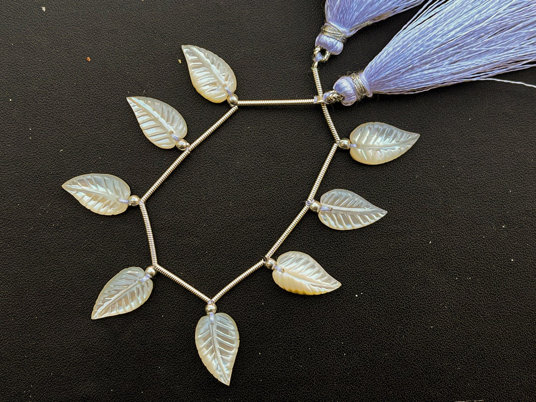 8 Pieces Mother of Pearl Leaf Carved Beads, Natural Pearl Carving, MOP ...
