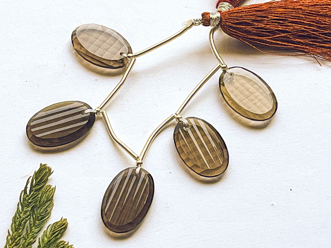 Smoky Quartz Concave Cut Oval Shape Checker Style Briolette Beads ...