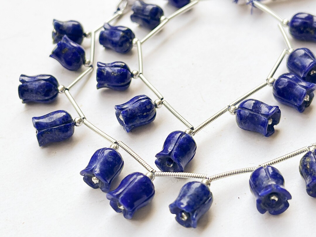 12 Pieces Lapis Lazuli Flower Carving Lily of the Valley Shape Beads ...
