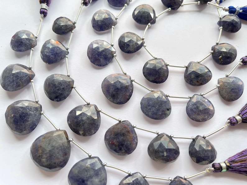 Iolite Faceted Heart Shape Briolette Beads, Natural Iolite Gemstone ...