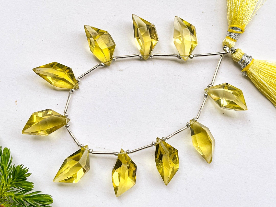10 Pieces Lemon Quartz Spindle Shape Faceted Beads, Natural Lemon ...