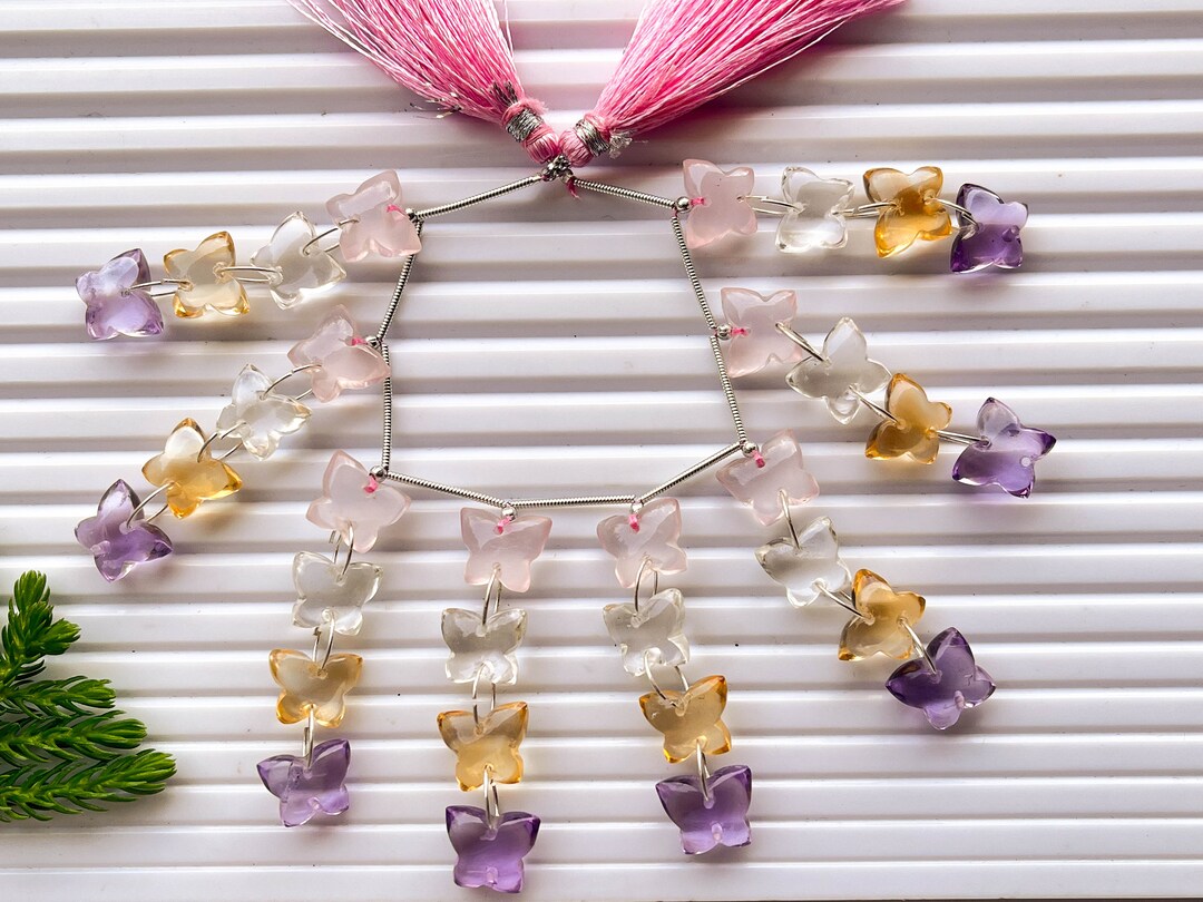 Mix Natural Gemstones Butterfly Shape Double Drill Beads, Butterfly ...