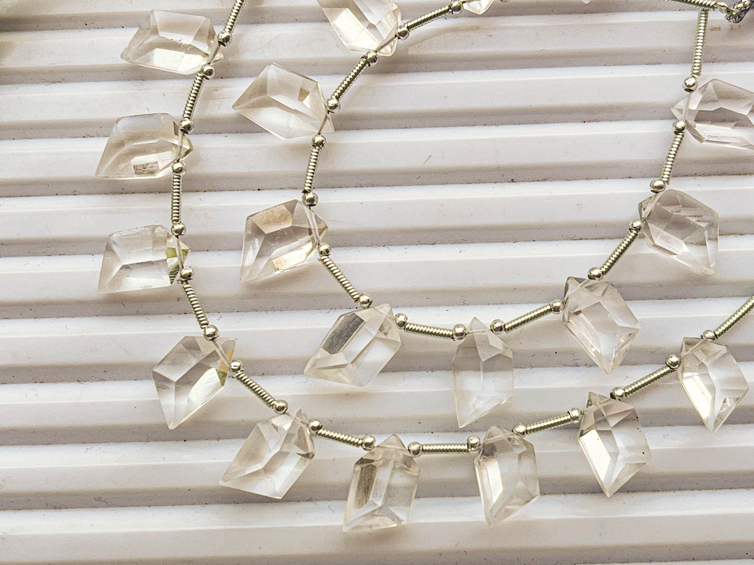 10 Pieces Crystal Spindle Cut Stone Beads, Natural Crystal Quartz Beads ...
