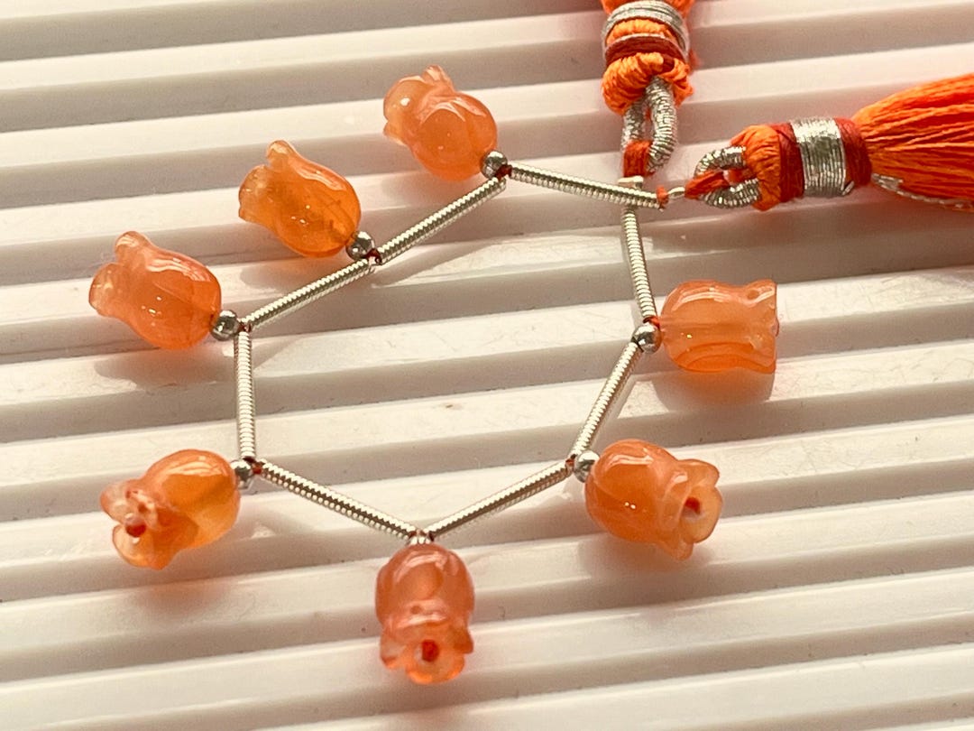 7 Pieces Carnelian Flower Carving Lily of the Valley Shape Beads ...