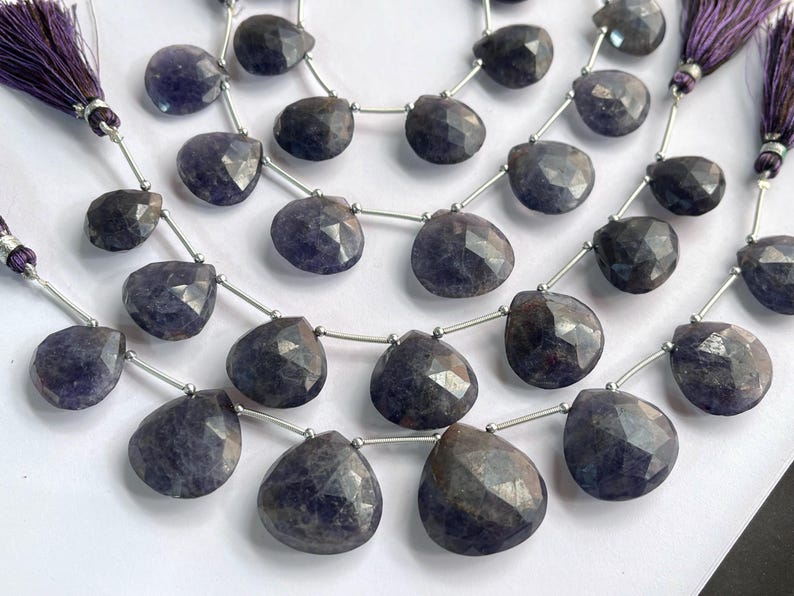 Iolite Faceted Heart Shape Briolette Beads, Natural Iolite Gemstone ...