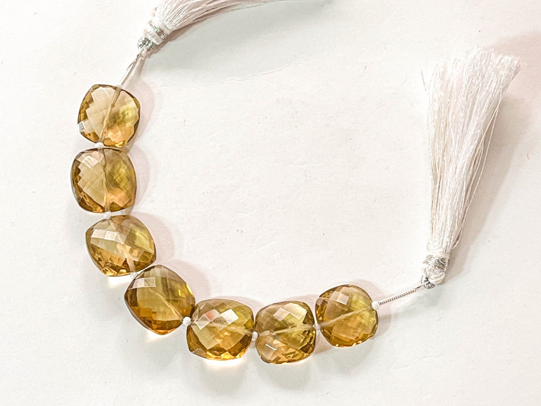 7 Pieces Beer Quartz Cushion Shape Faceted Beads, Center Drill, Natural ...