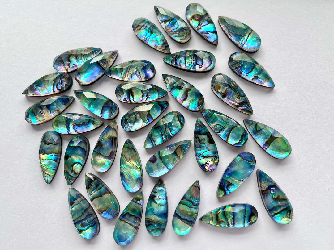 Abalone Shell and Crystal Pear Shape Faceted Flat-back Pair, Abalone ...