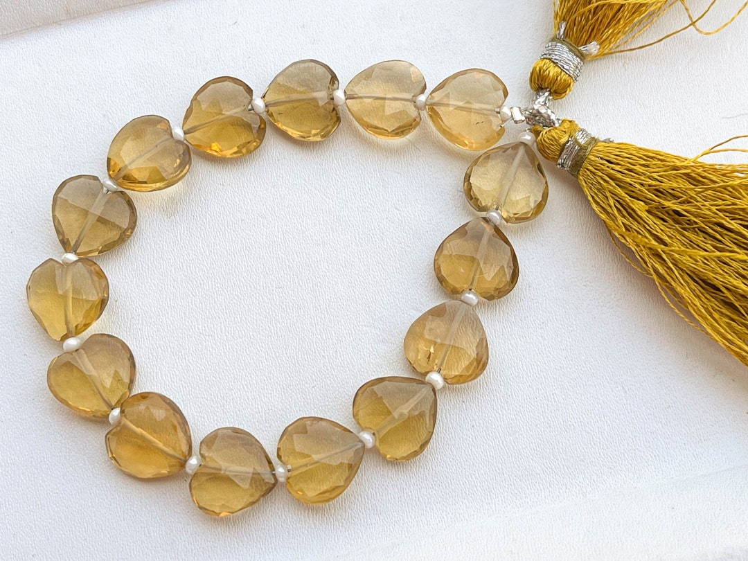 15 Pieces Beer Quartz Heart Shape Beads, Natural Beer Quartz Gemstone ...