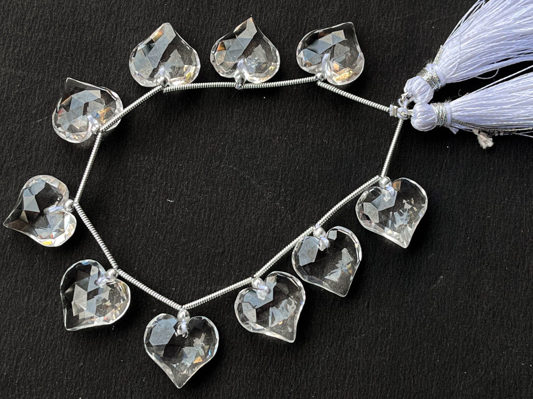 10 Pieces Crystal Beads Faceted Heart Shape, Natural Crystal Gemstone ...