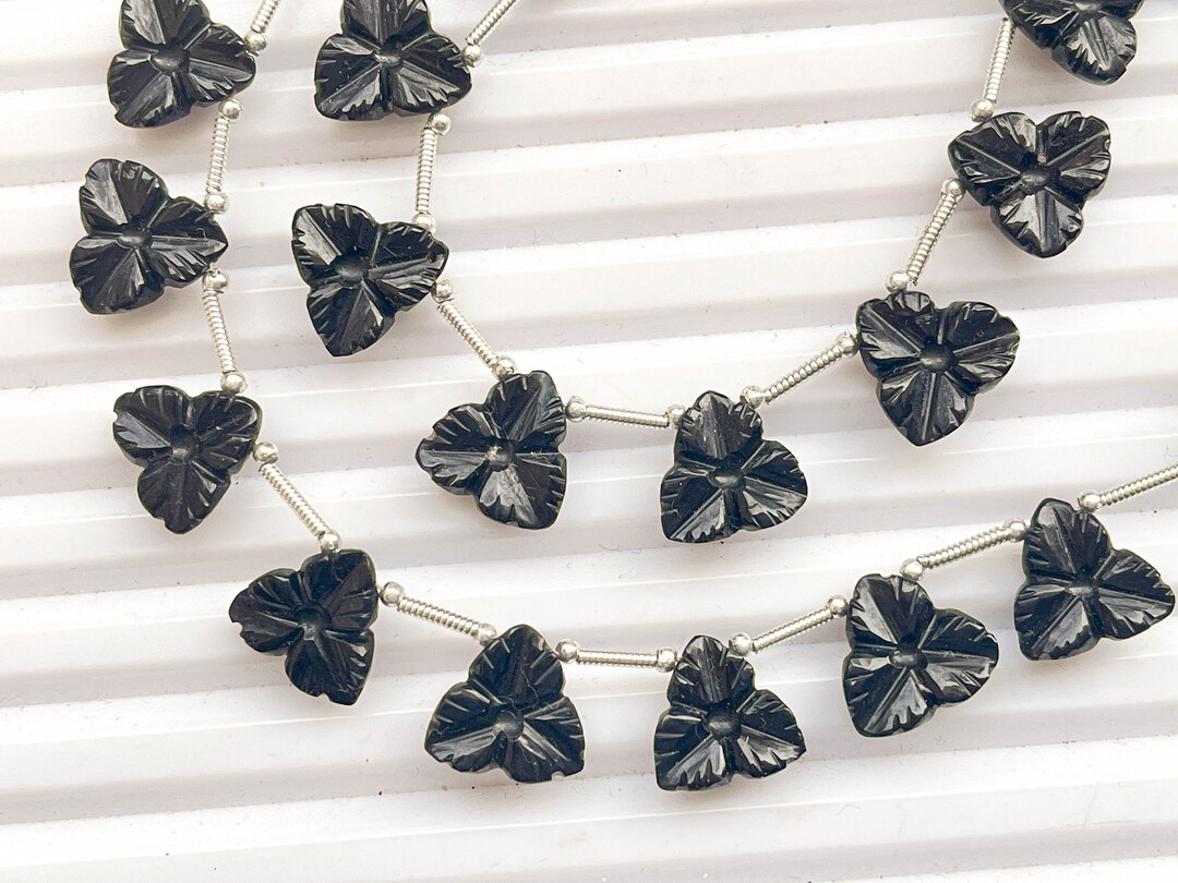 10 Pieces Black Onyx Flower Carving Beads, Black Onyx Gemstone, Black ...