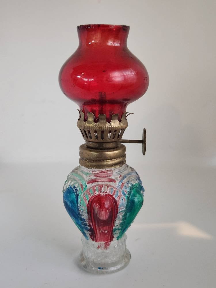 Vintage 1950s MCM Ruby Red Chimney Miniature Multi-colored Base Oil ...