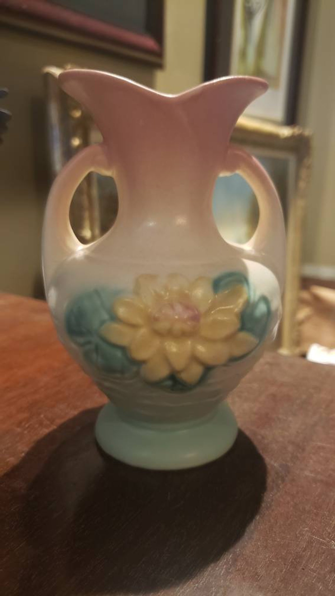 1940s Double-handled Hull Vaseusa Hull Art Potterymagnolia Pink Floral ...