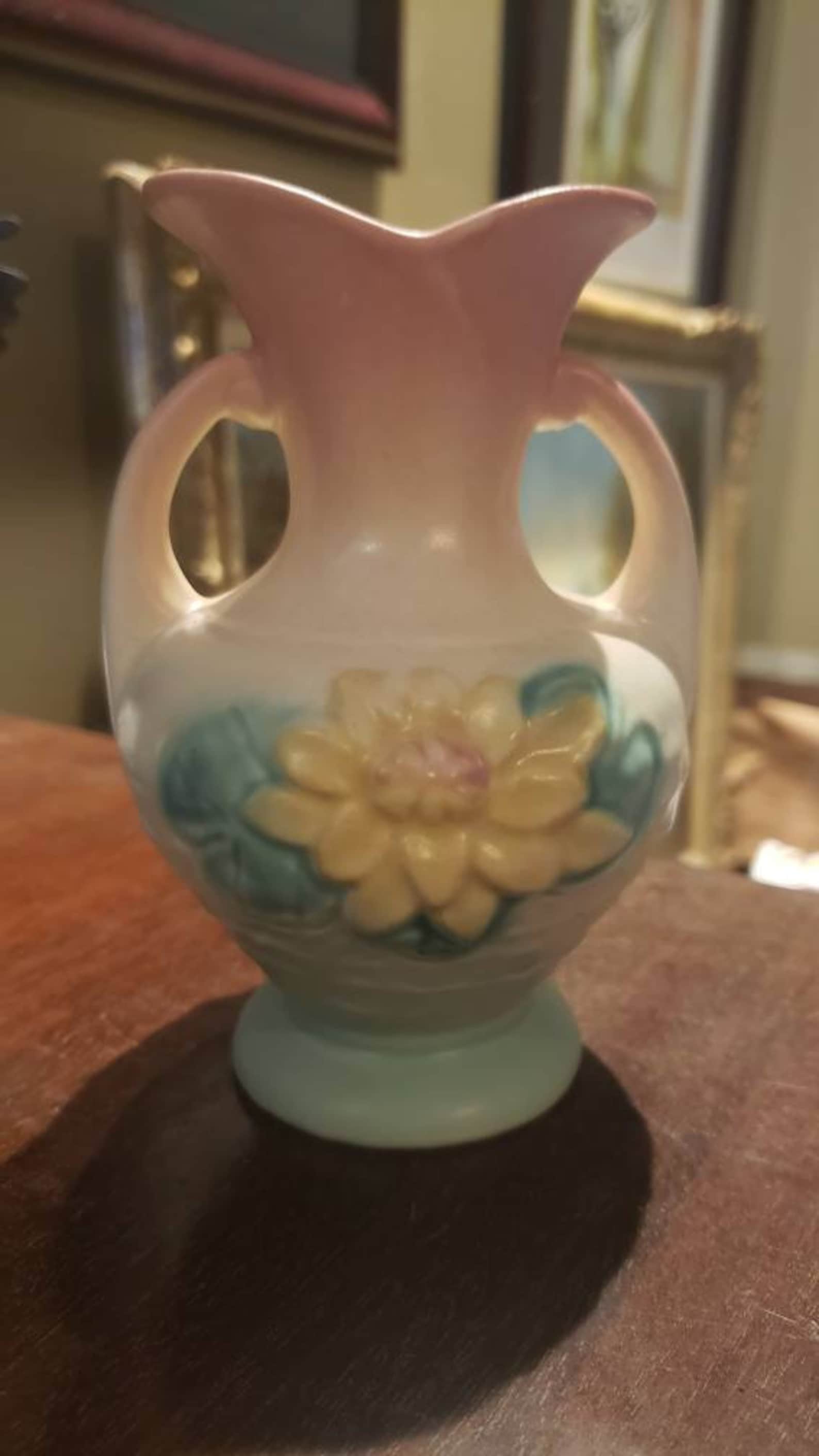 1940s Double-handled Hull Vaseusa Hull Art Potterymagnolia Pink Floral ...