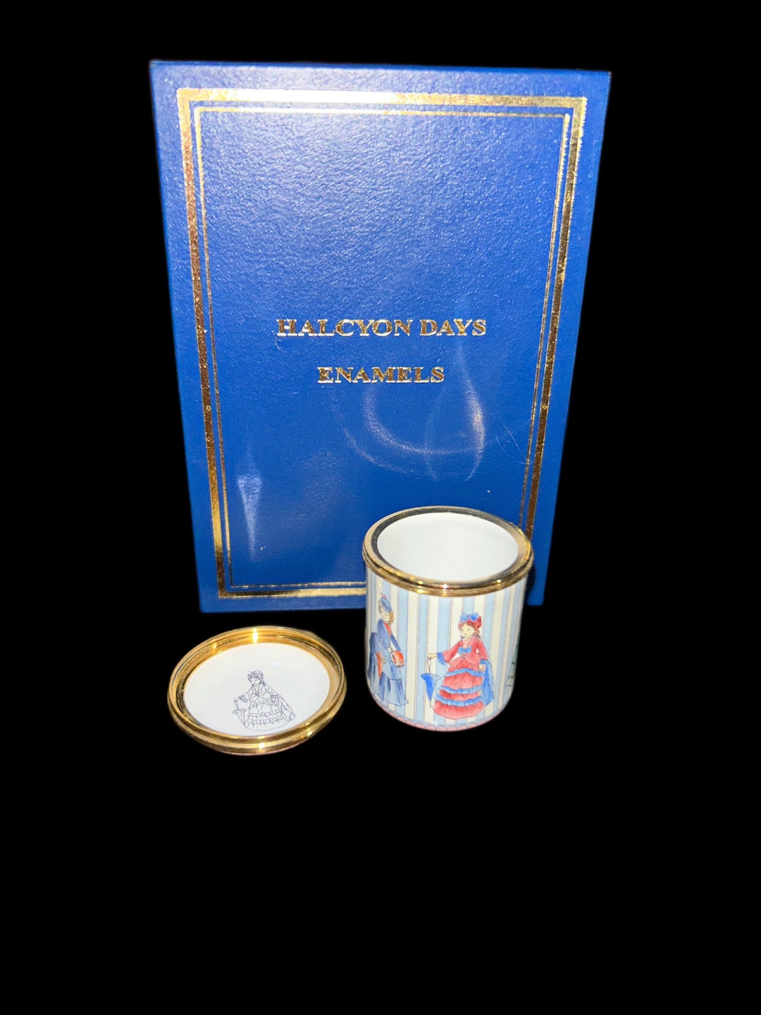 Vintage Halcyon Days Victorian Dolls Enamel Canister Pill Box Bilston ...