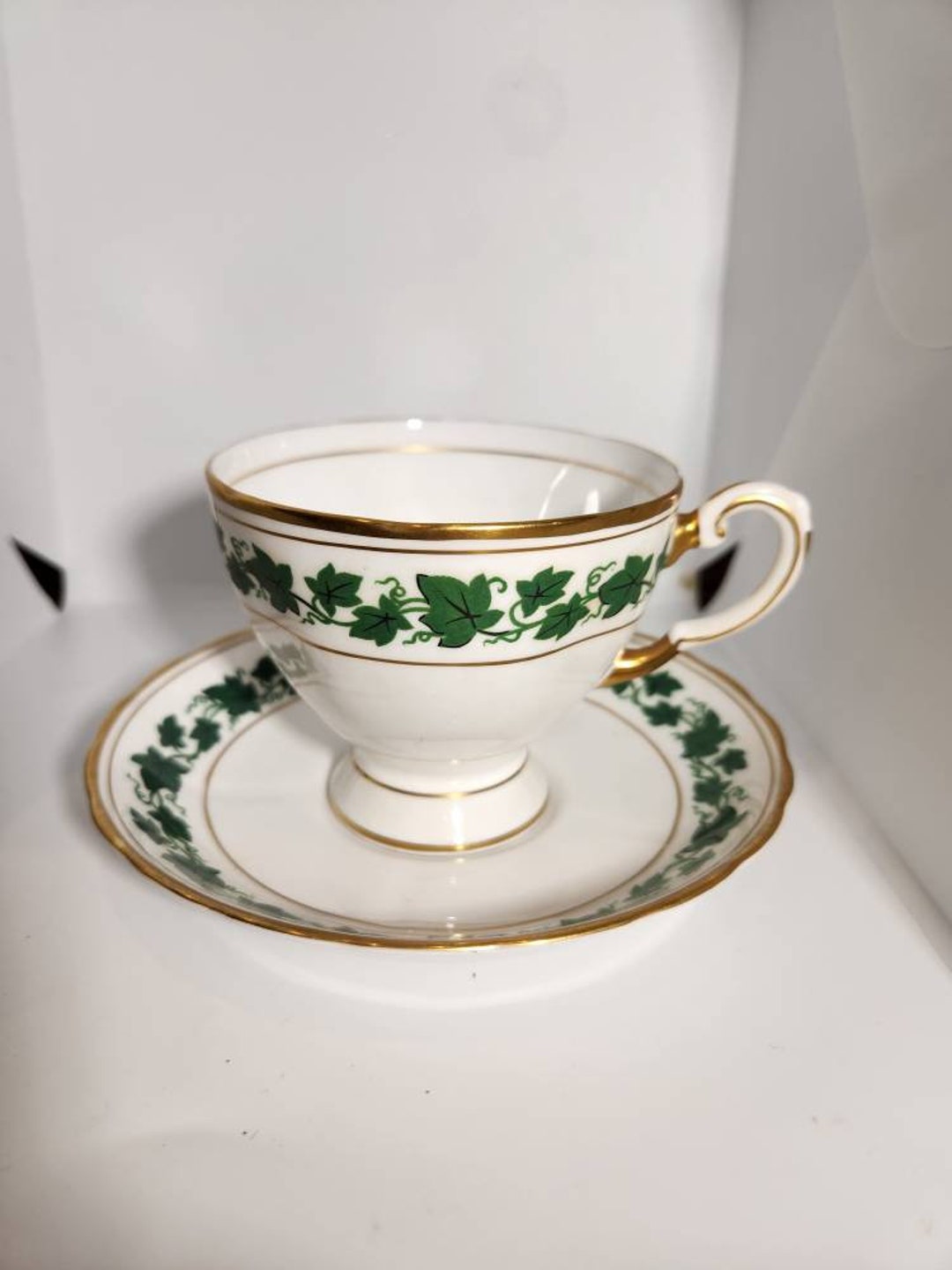 Vintage Tuscan Tea Cup and Saucer Green Ivy and Gold Trim - Etsy