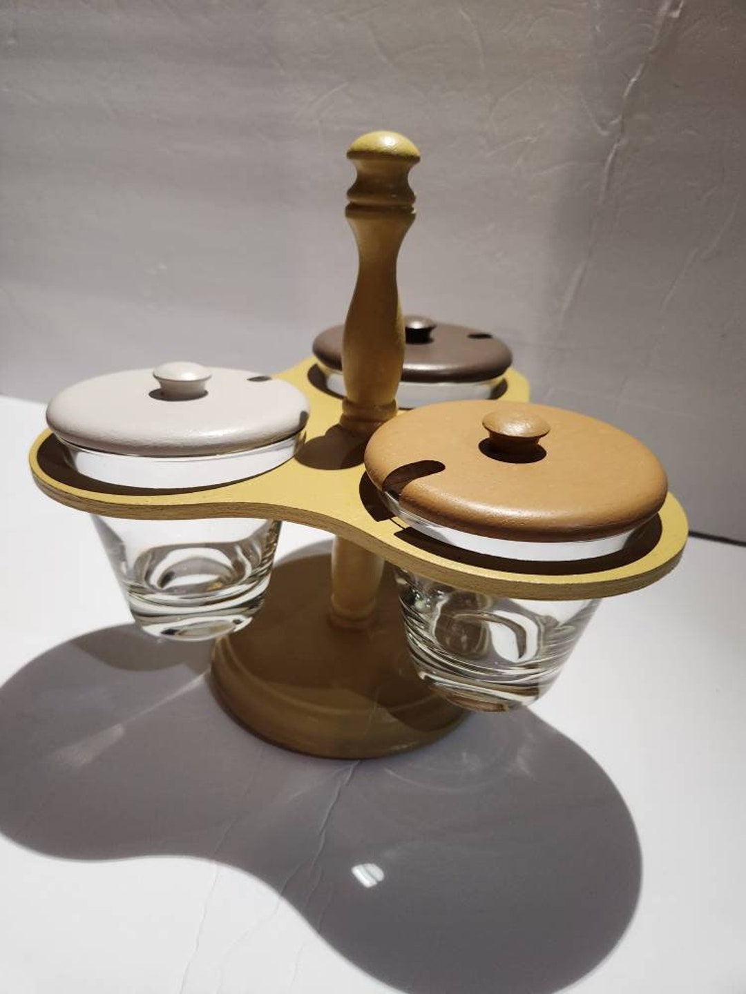 MCM Wood and Glass Retro 60S Lazy Susan Condiment Server Lids - Etsy